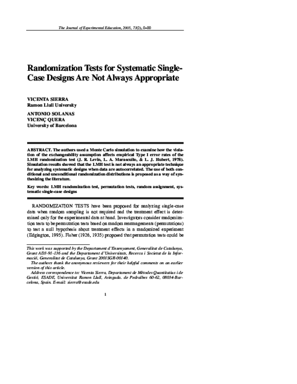 (PDF) Randomization Tests for Systematic Single- Case Designs Are Not ...