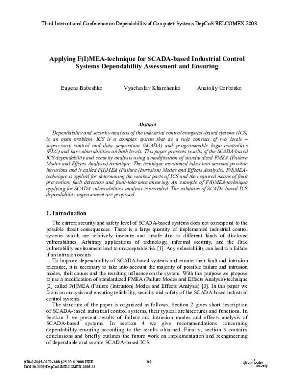 (PDF) F(I)MEA for SCADA Systems Security and Dependability