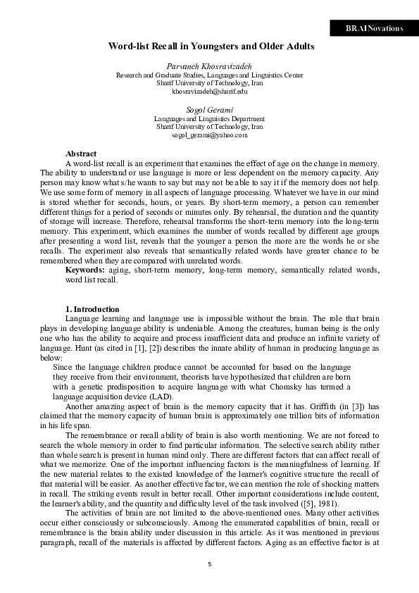 (PDF) Word-list Recall in Youngsters and Older Adults