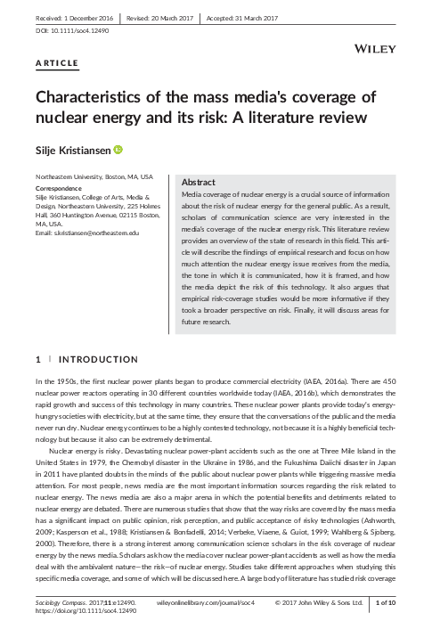 (PDF) Characteristics of the mass media's coverage of nuclear energy ...
