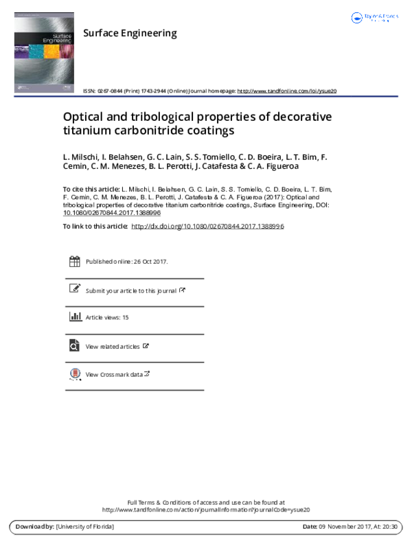 (PDF) Optical and tribological properties of decorative titanium carbonitride coatings