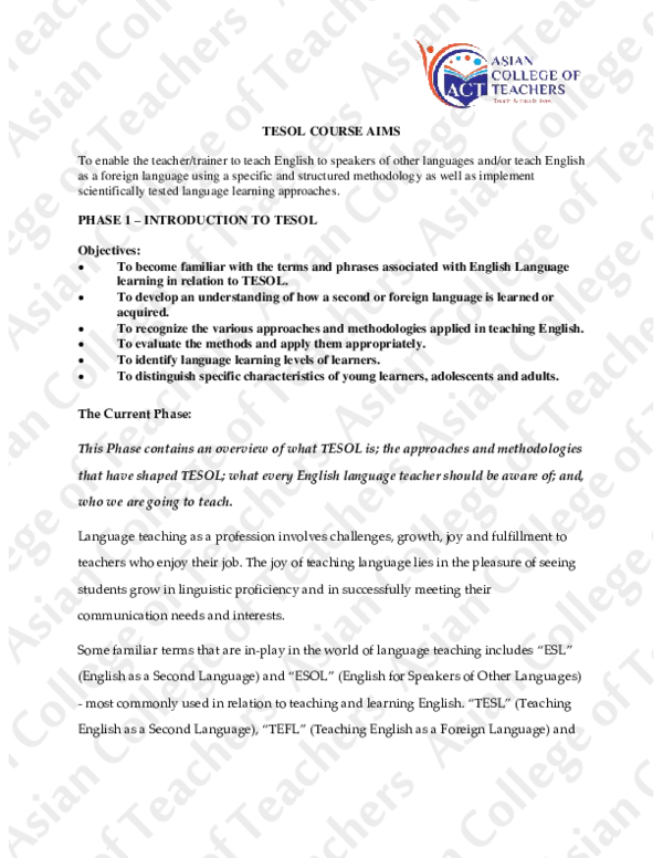 (PDF) TESOL COURSE AIMS