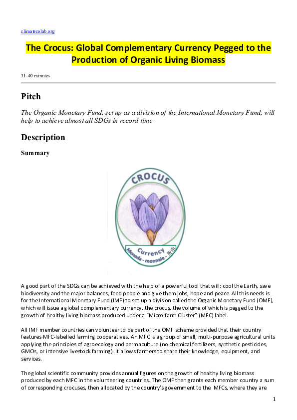 (PDF) The Crocus: Global Complementary Currency Pegged to the ...