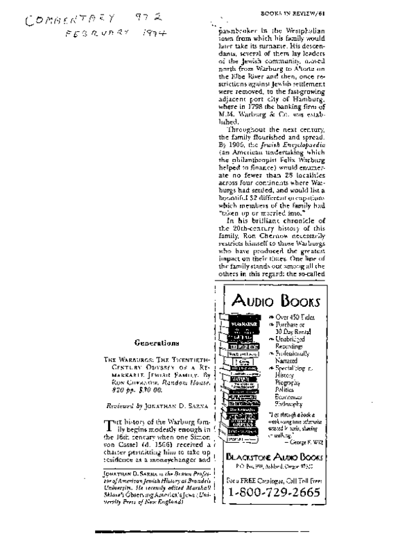 (PDF) Jonathan D. Sarna, “Review of 'The Warburgs', by Ron Chernow ...