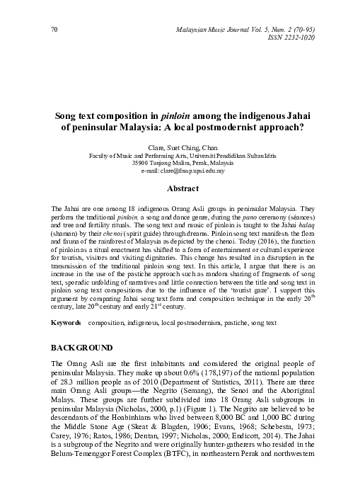 (PDF) 2016 Song text composition in pinloin among the indigenous Jahai ...