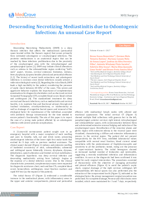(PDF) Descending Necrotizing Mediastinitis due to Odontogenic Infection: An unusual Case Report