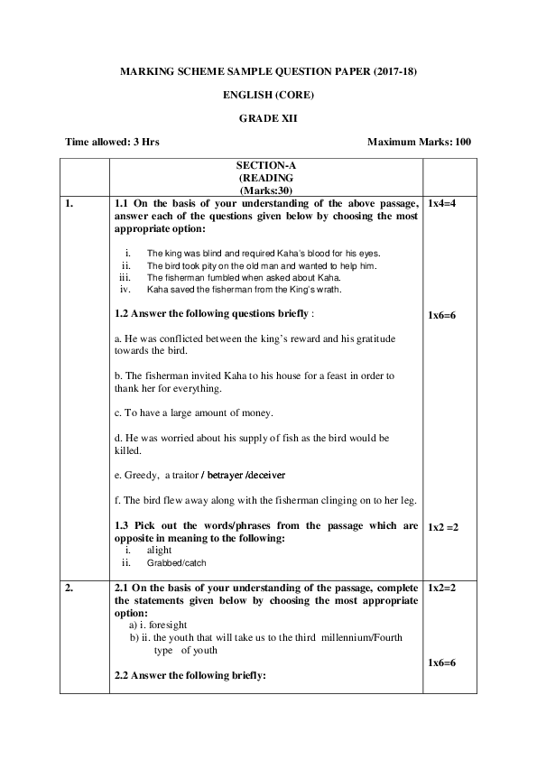 (PDF) MARKING SCHEME SAMPLE QUESTION PAPER (2017-18) ENGLISH (CORE ...