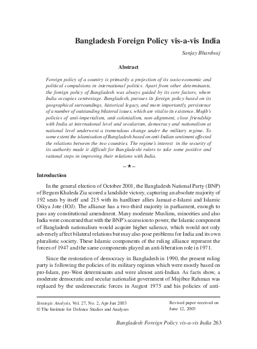 (PDF) Bangladesh Foreign Policy Vis-a-Vis India