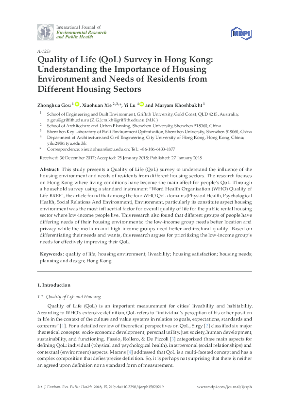 (PDF) Quality of Life (QoL) Survey in Hong Kong: Understanding the ...