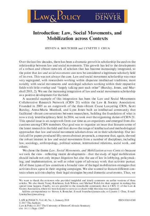 (PDF) Introduction: Law, Social Movements, and Mobilization across Contexts