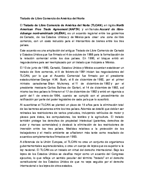 (DOC) Tratado de Libre Comercio de América del Norte