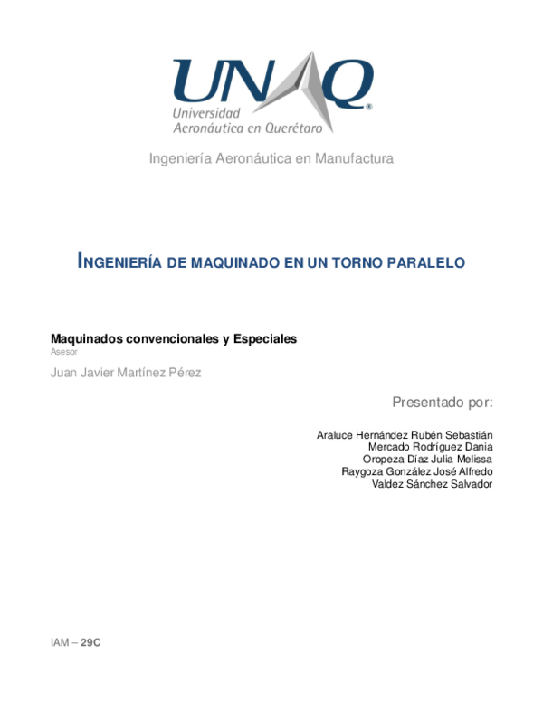 (DOC) INGENIERÍA DE MAQUINADO EN UN TORNO PARALELO Maquinados convencionales y Especiales ...