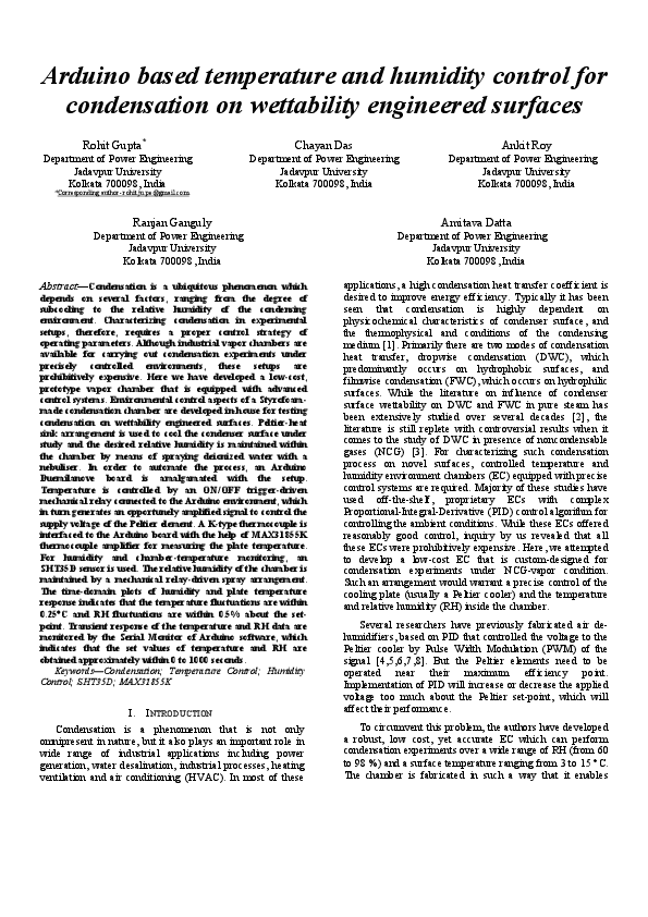 (PDF) Arduino based temperature and humidity control for condensation ...