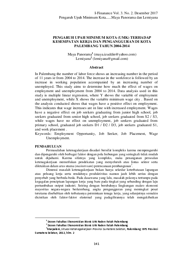 (PDF) PENGARUH UPAH MINIMUM KOTA (UMK) TERHADAP KESEMPATAN KERJA DAN ...
