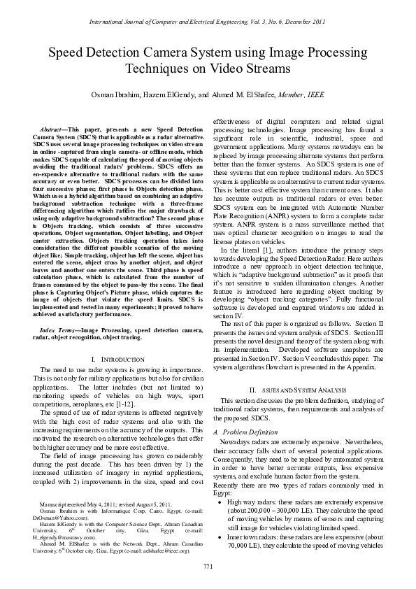 Pdf Speed Detection Camera System Using Image Processing Techniques On Video Streams
