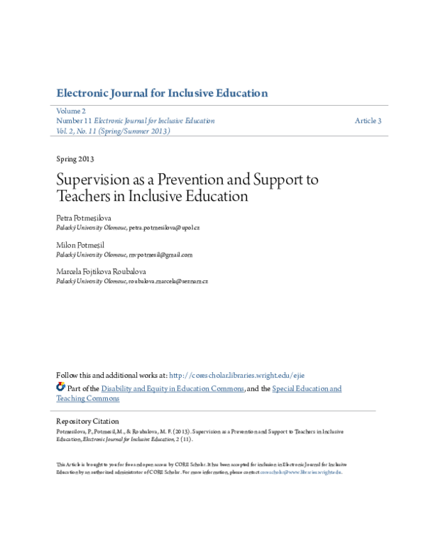 (PDF) Supervision as a Prevention and Support to Teachers in Inclusive ...
