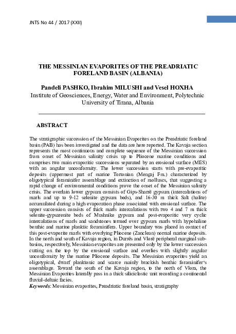 (DOC) THE MESSINIAN EVAPORITES OF THE PREADRIATIC FORELAND BASIN (ALBANIA