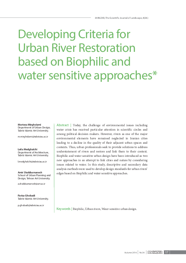 (PDF) Developing Criteria for Urban River Restoration based on ...