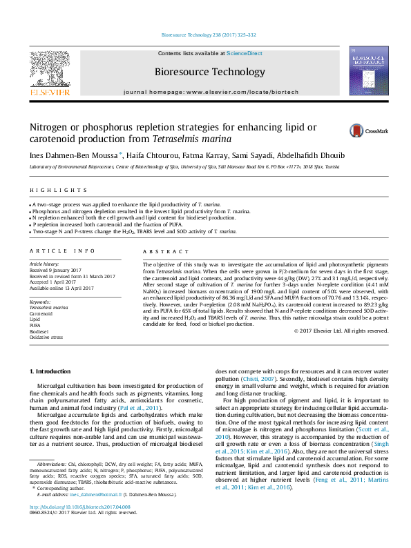 (PDF) Nitrogen or phosphorus repletion strategies for enhancing lipid ...