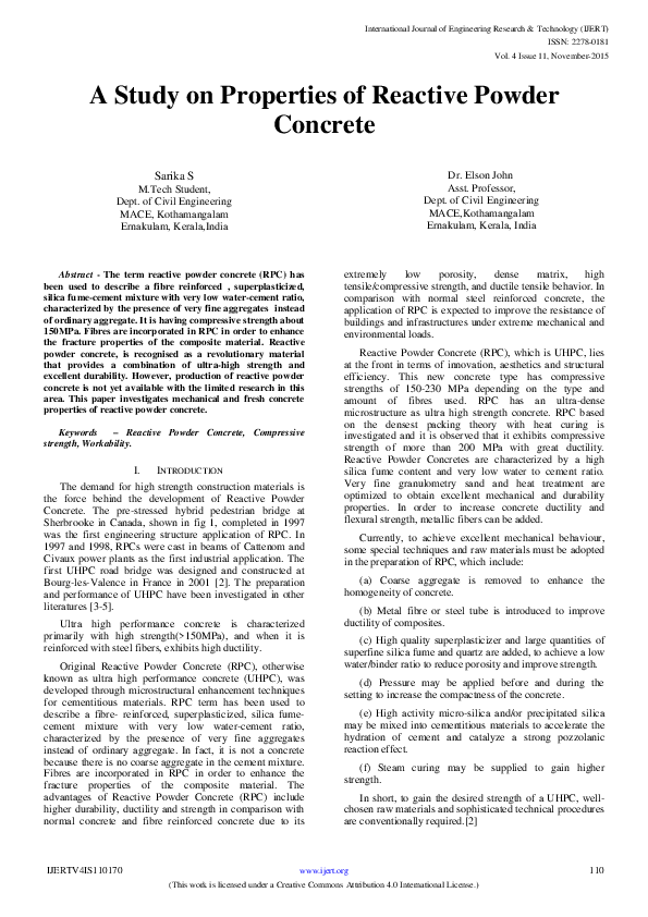 (PDF) A Study on Properties of Reactive Powder Concrete