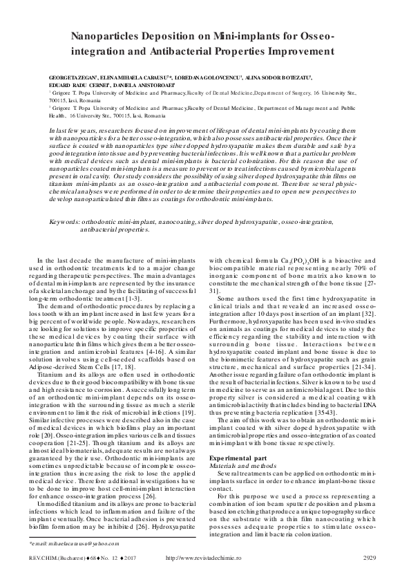 (PDF) Nanoparticles Deposition on Mini-implants for Osseo- integration ...