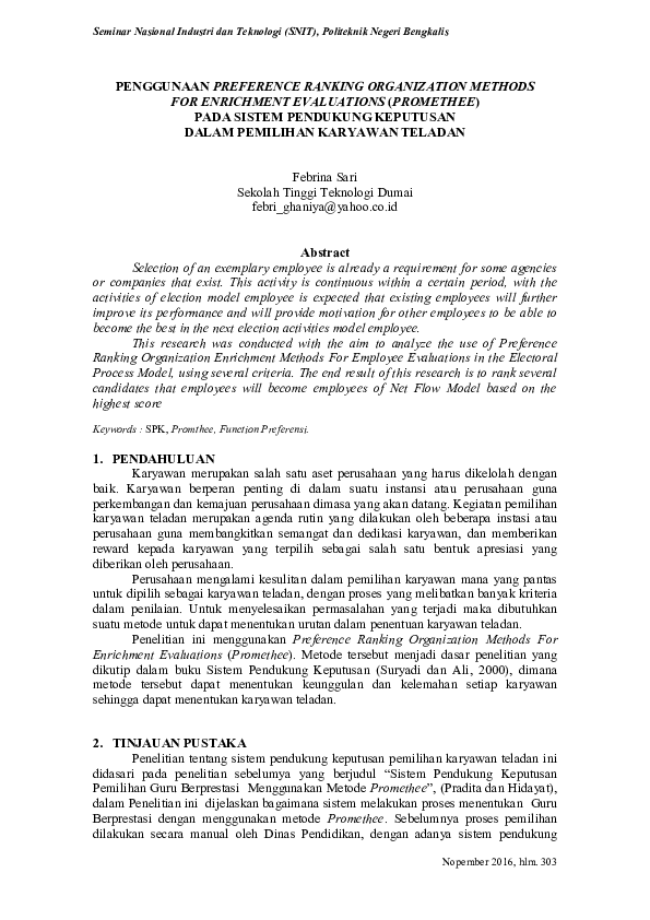 (PDF) PENGGUNAKAN PREFERENCE RANKING ORGANIZATION METHODS FOR ...