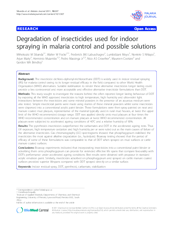 (PDF) Degradation of insecticides used for indoor spraying in malaria ...