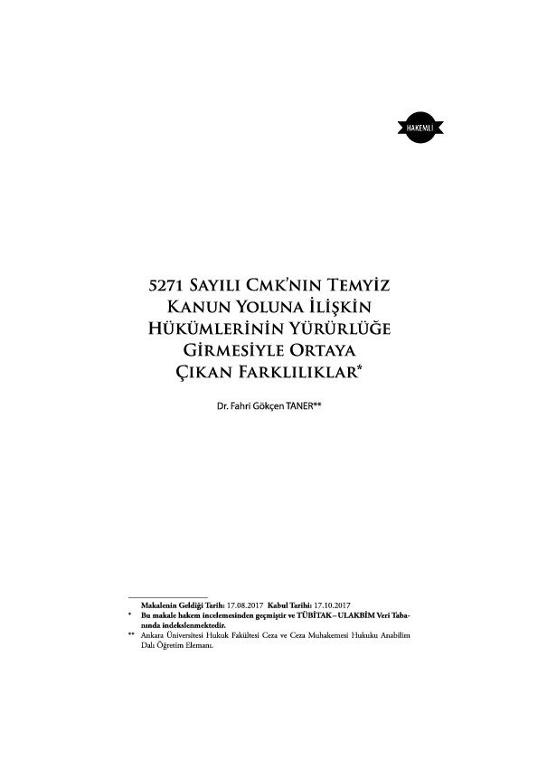 (PDF) 5271 Sayılı CMK’nın Temyiz Kanun Yoluna İlişkin Hükümlerinin ...