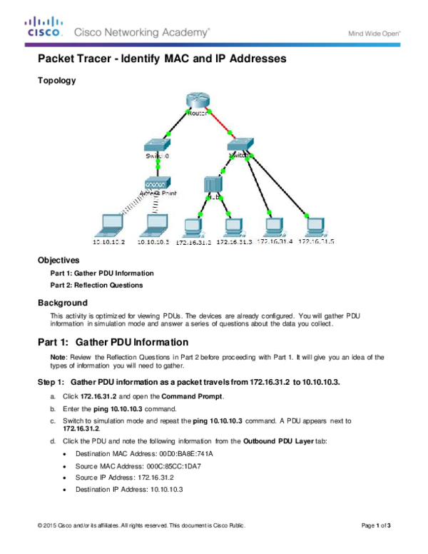 (PDF) Packet Tracer -Identify MAC and IP Addresses Topology Objectives ... (PDF) Packet Tracer -Identify MAC and IP Addresses Topology Objectives ...