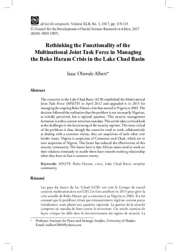 (PDF) Rethinking the Functionality of the Multinational Joint Task Force in Managing the Boko ...