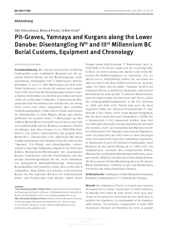 (PDF) Pit-Graves, Yamnaya and Kurgans along the Lower Danube ...