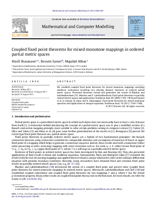Pdf Coupled Fixed Point Theorem In Partially Ordered Metric Spaces 1908