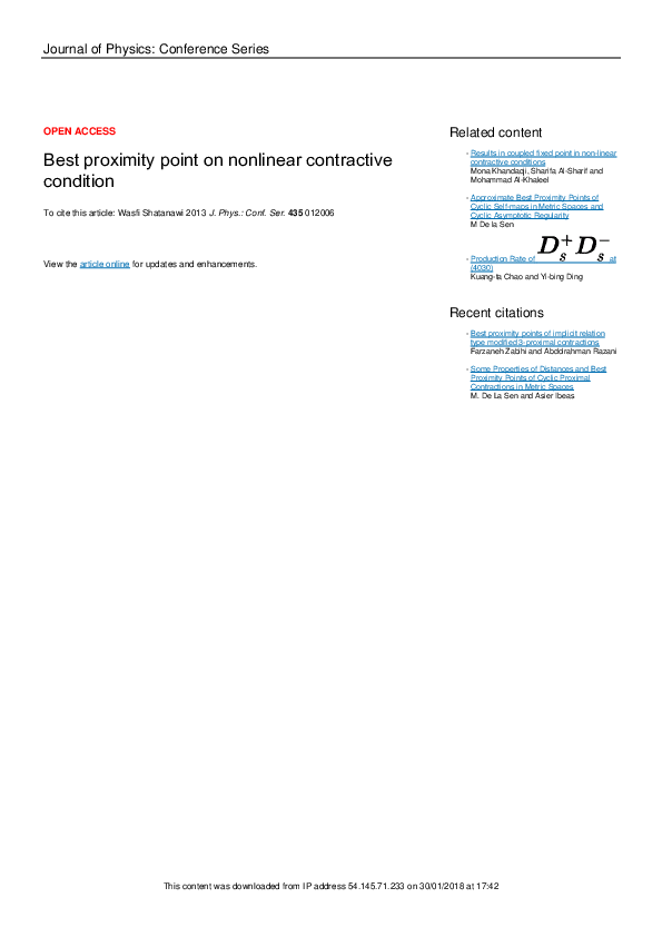 Pdf Best Proximity Point On Nonlinear Contractive Condition