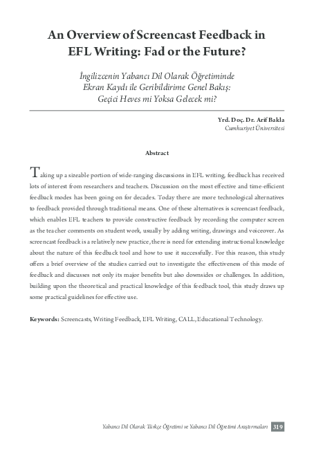 (PDF) An Overview of Screencast Feedback in EFL Writing: Fad or the Future