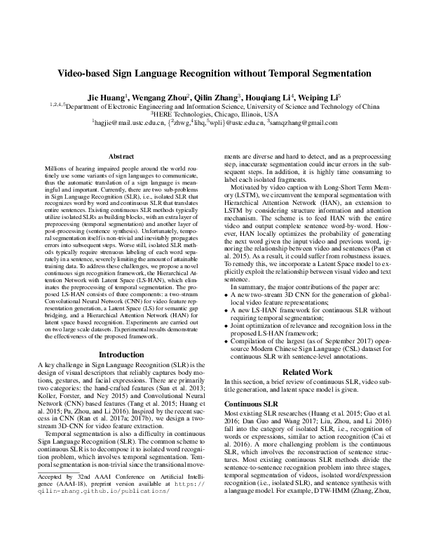 Pdf Video Based Sign Language Recognition Without Temporal Segmentation