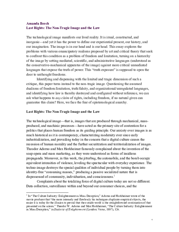 (PDF) Last Rights: The Non-Tragic Image and the Law | Amanda Beech ...