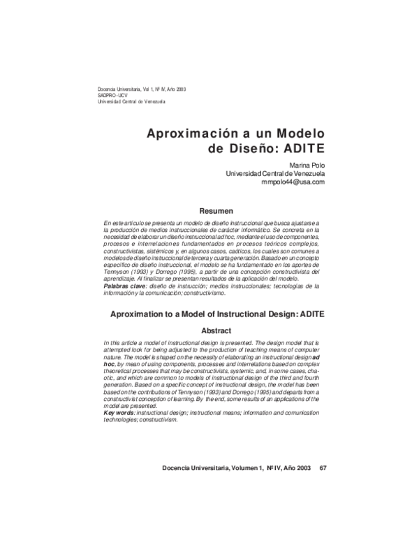 (PDF) Aproximación a un Modelo de Diseño: ADITE Aproximation to a Model ...