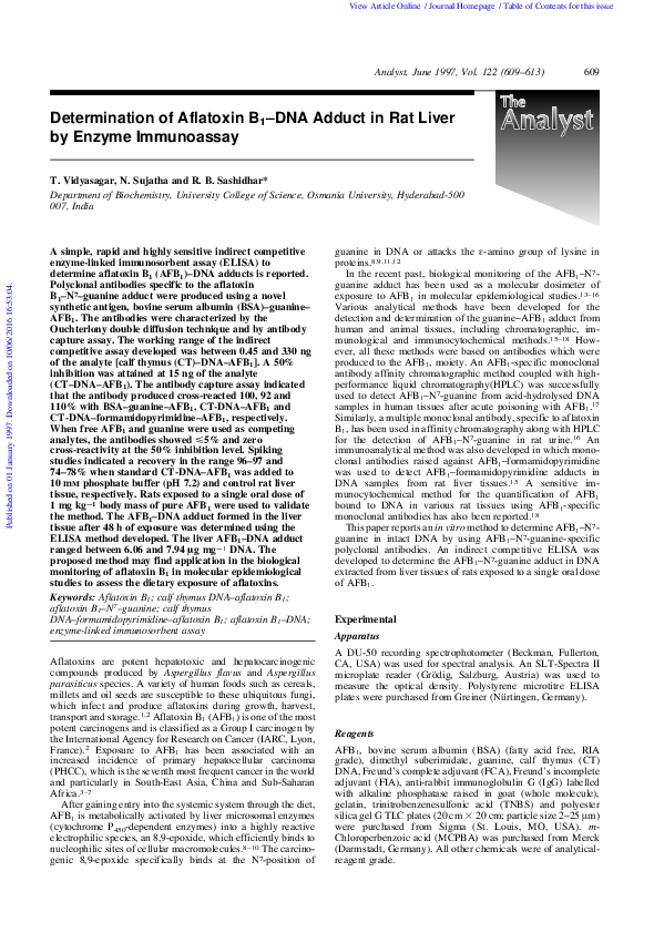 (PDF) Determination of Aflatoxin B1–DNA Adduct in Rat Liver by Enzyme ...