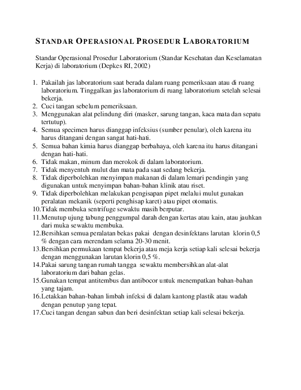 (DOC) Standar Operasional Prosedur Laboratorium