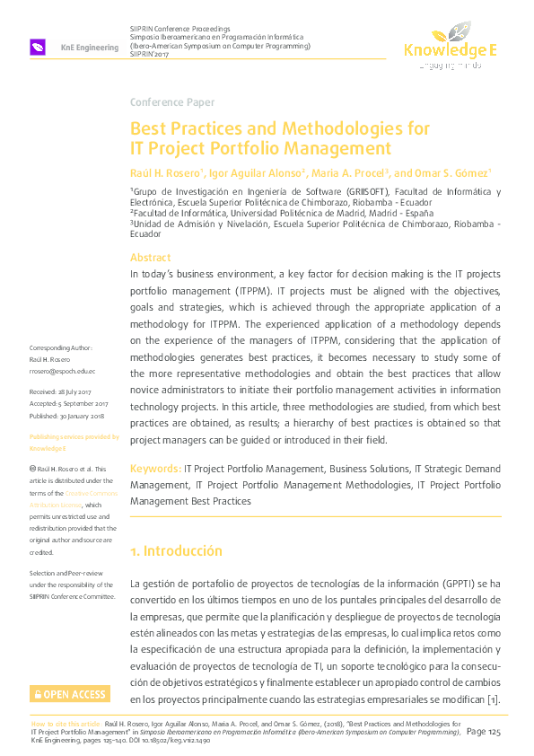 (PDF) Best Practices and Methodologies for IT Project Portfolio ...