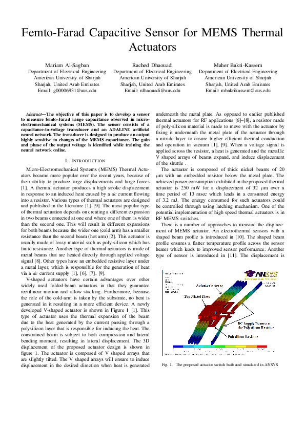 Pdf Femto Farad Capacitive Sensor For Mems Thermal Actuators