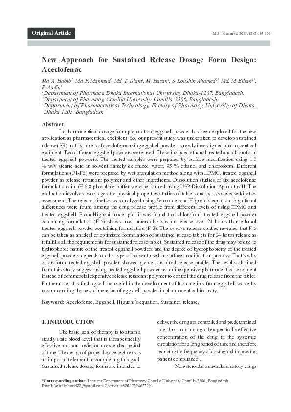 (PDF) New Approach for Sustained Release Dosage Form Design: Aceclofenac