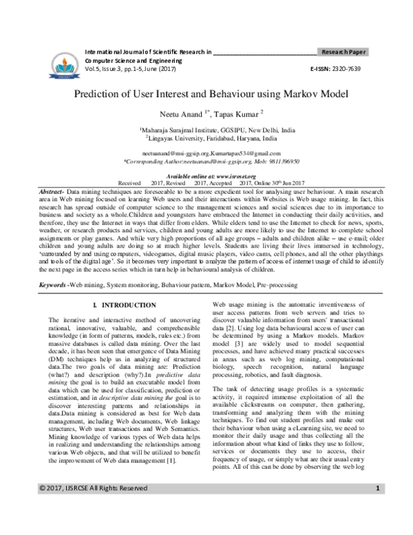 Doc Prediction Of User Interest And Behaviour Using Markov Model 