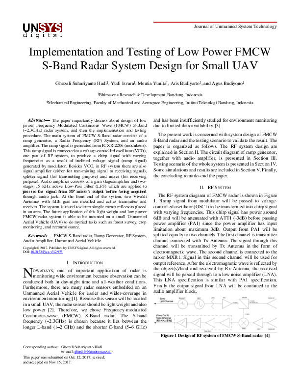(PDF) Implementation and Testing of Low Power FMCW S-Band Radar System ...
