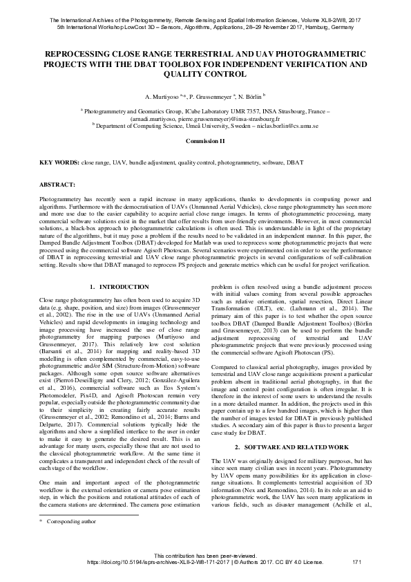 (PDF) Reprocessing close range terrestrial and uav photogrammetric projects with the dbat ...