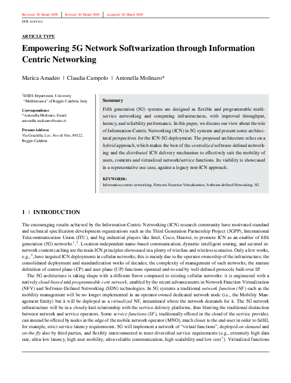 Pdf Empowering 5g Network Softwarization Through Information Centric Networking Marica