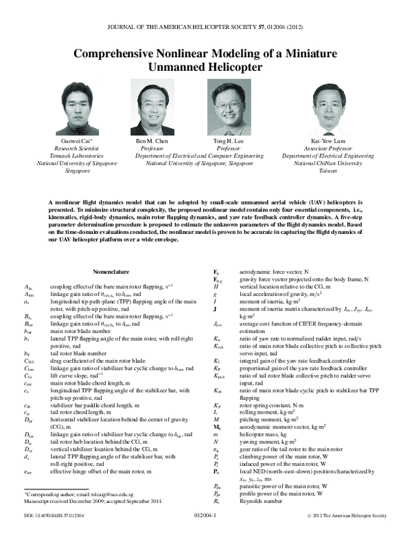 (PDF) Nonlinear Flight Dynamics Model for UAV Helicopters