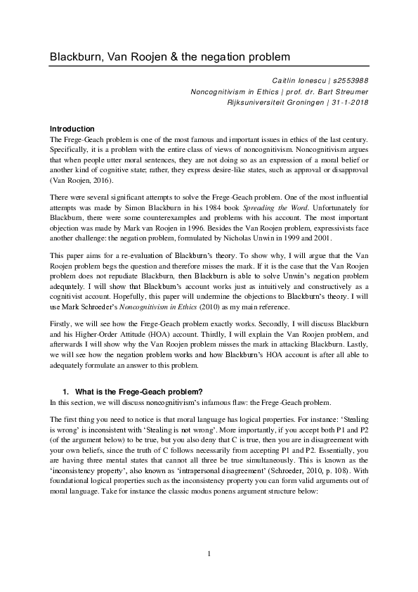 (DOC) Blackburn, Van Roojen & the negation problem