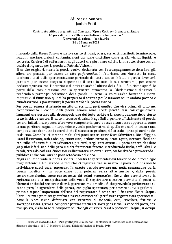 (PDF) Là Poesia Sonora ( saggio di Jonida Prifti ora pubblicato nel ...