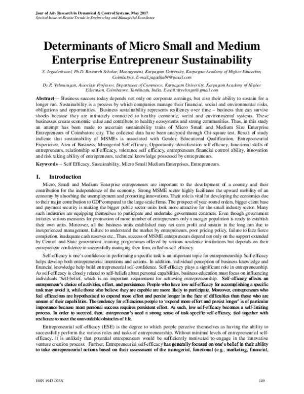 (PDF) Determinants of Micro Small and Medium Enterprise Entrepreneur ...